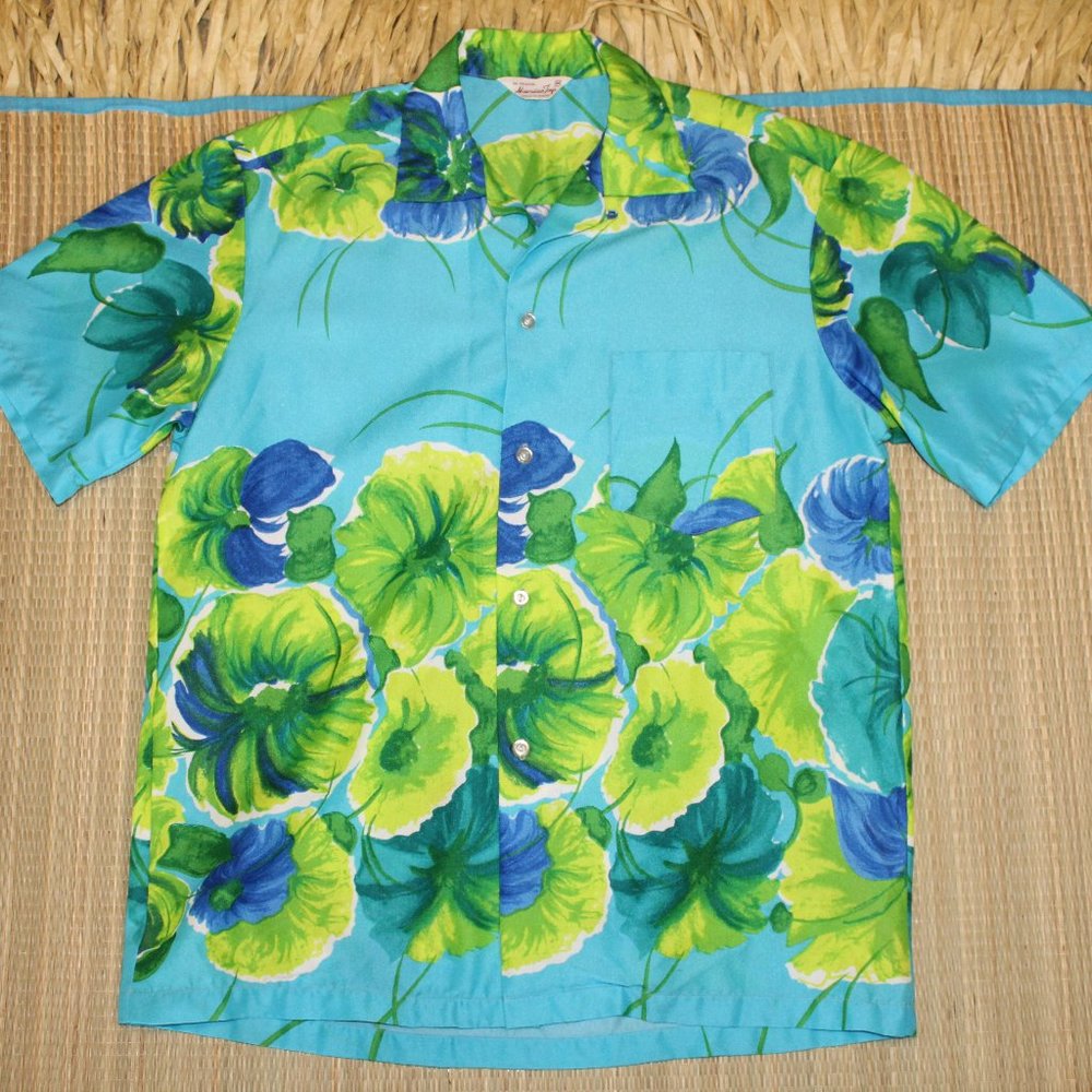 Vintage 1950's Hawaiian Togs Sportswear Blue/Green Fl… - Gem
